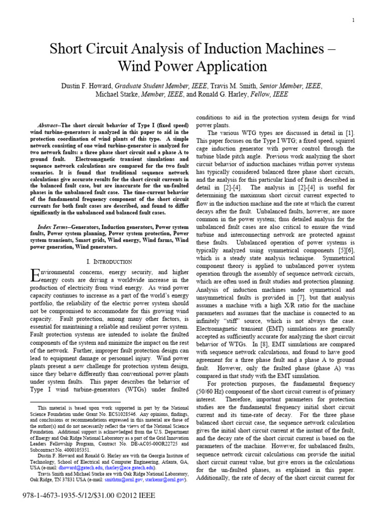 Short Circuit Analysis Of Induction Machines Pdf Electrical Network Wind Power
