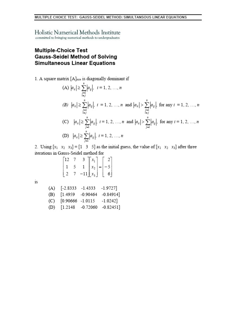 Quiz Sle Gaussseidel | PDF | Mathematics | Numerical Analysis