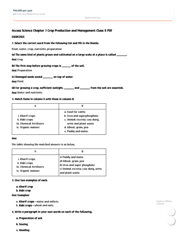 NCERT Solutions For Class 8 Science Chapter 1 - FREE PDF Download | PDF | Crop Rotation | Fertilizer