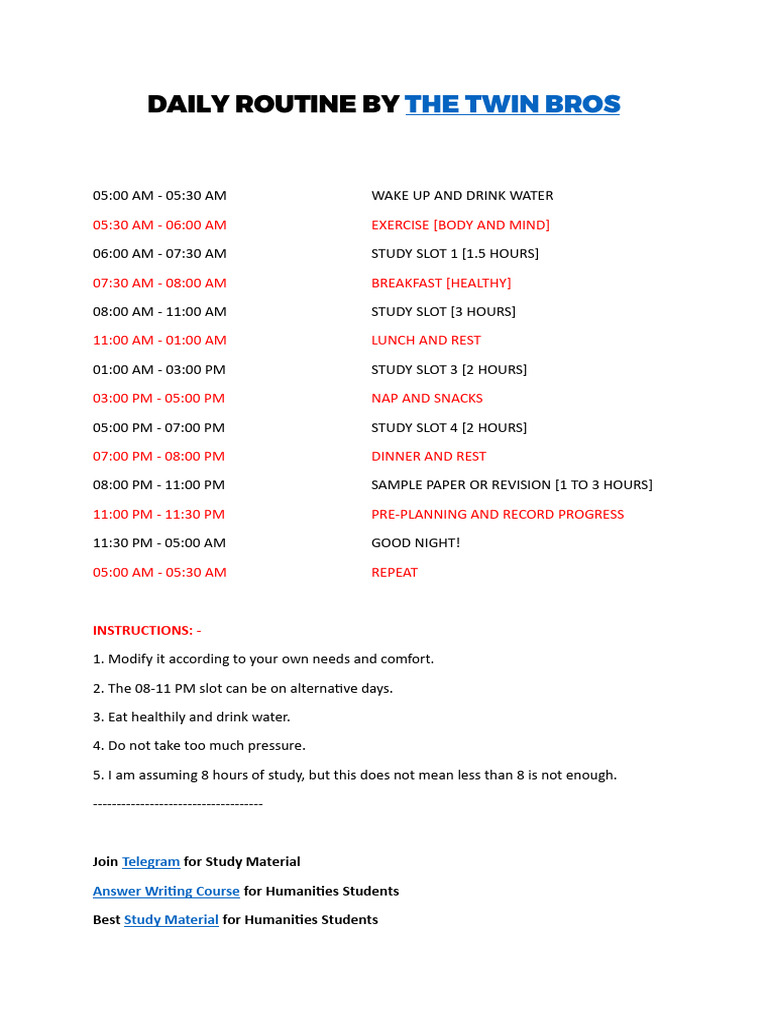Daily Routine by The Twin Bros PDF | PDF | Wellness
