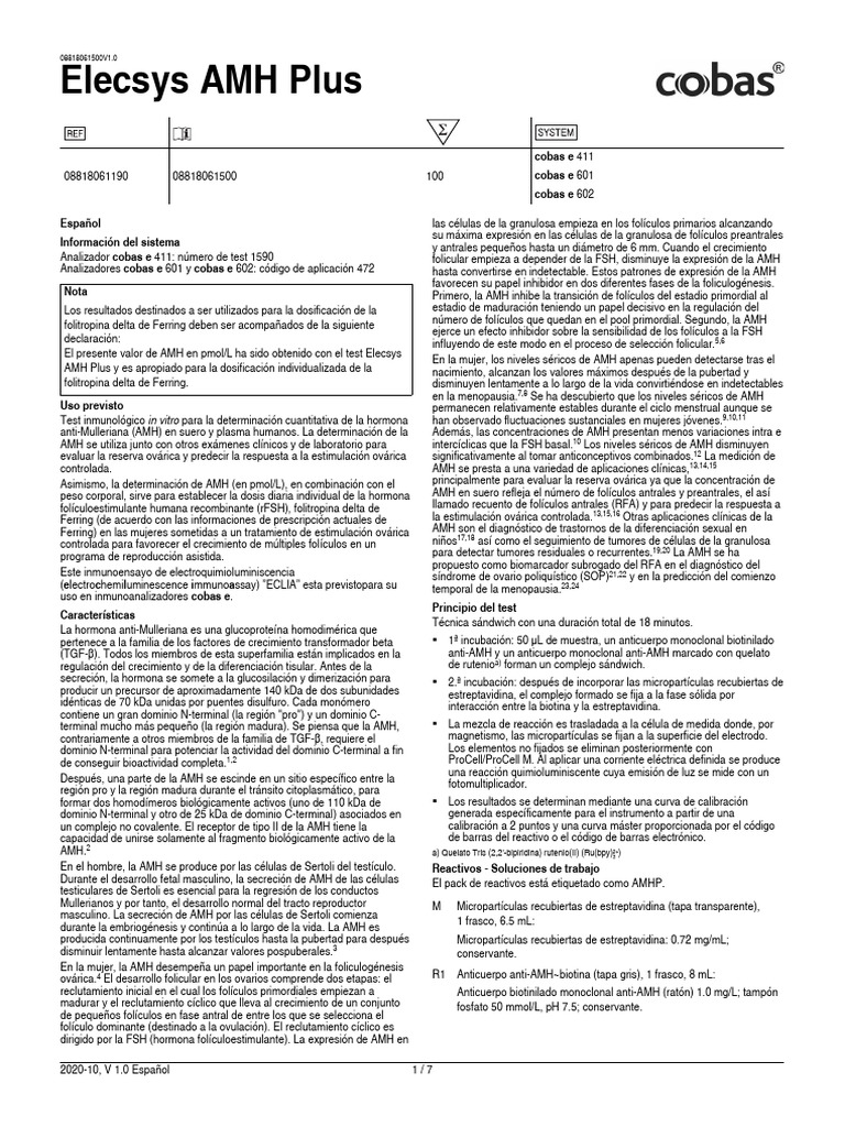 Elecsys AMH Plus.08818061500.V1.es | PDF | Fertilización en vitro ...
