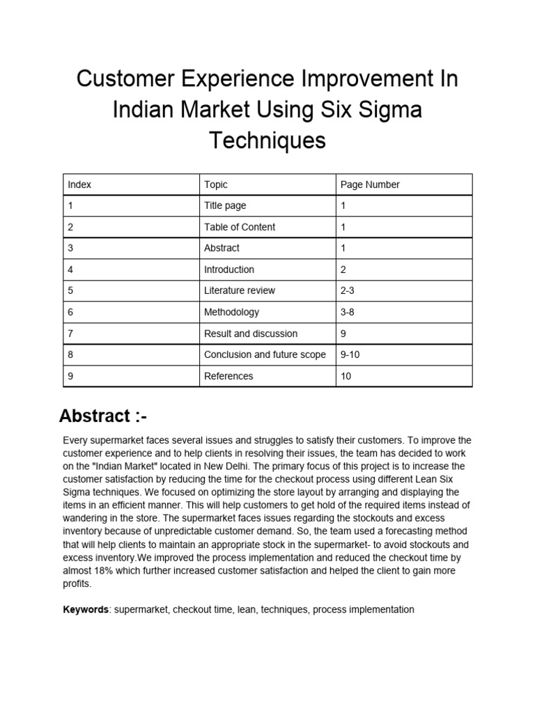 Customer Experience Improvement in Indian Market Using Six Sigma ...