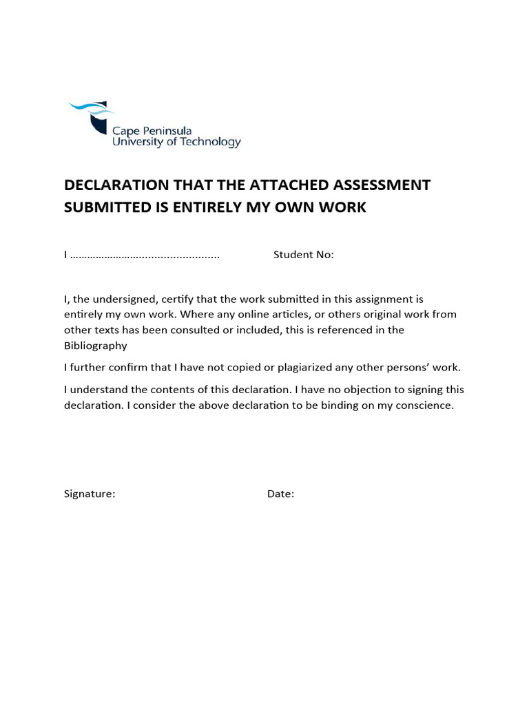 Student Declaration of Original Work | PDF
