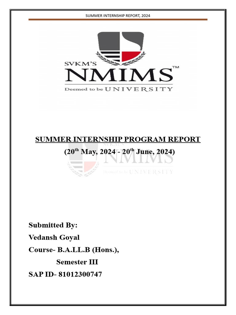 Riya Internship Report Semester II NMIMS | PDF | Internship | Job Hunting