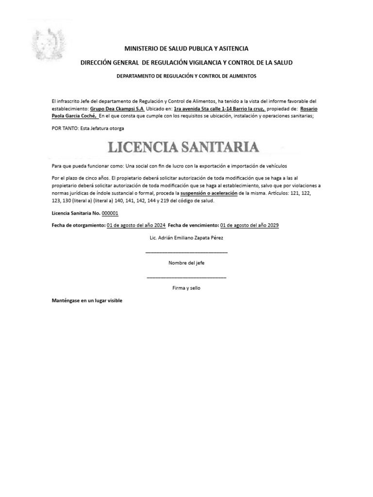 Licencia Sanitaria | PDF