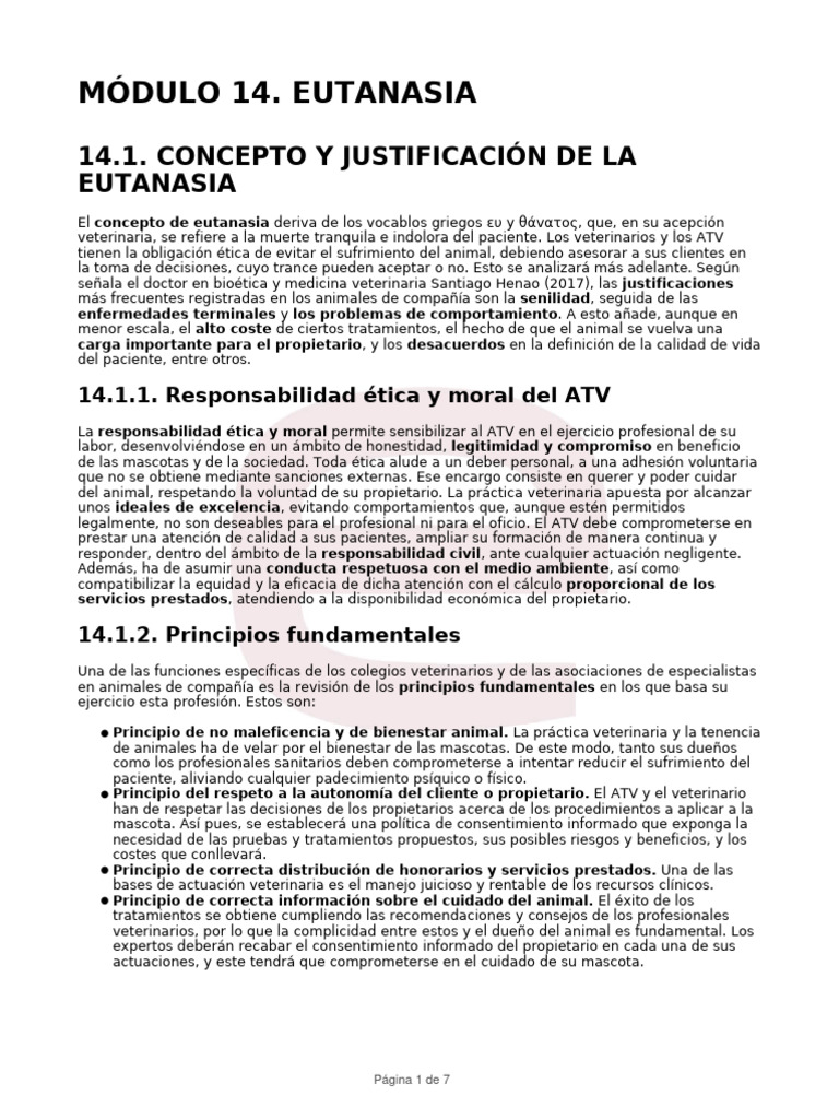 Modulo 14 Eutanasia | PDF | Consentimiento informado | Medicina Veterinaria