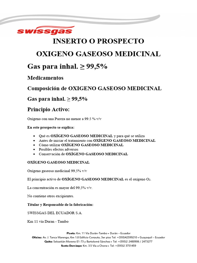 Inserto-Oxigeno Gaseoso Medicinal-Prospecto | PDF | Oxígeno | Combustión