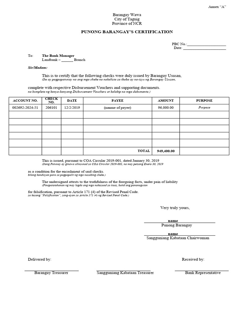 Punong Barangay Certification | PDF