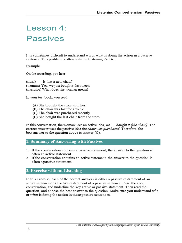 Passive, Who and Where, Agreement | PDF | Question