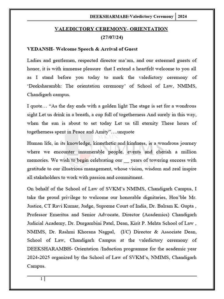 Valedictory Ceremony - Orientation | PDF | Judge | The Honourable