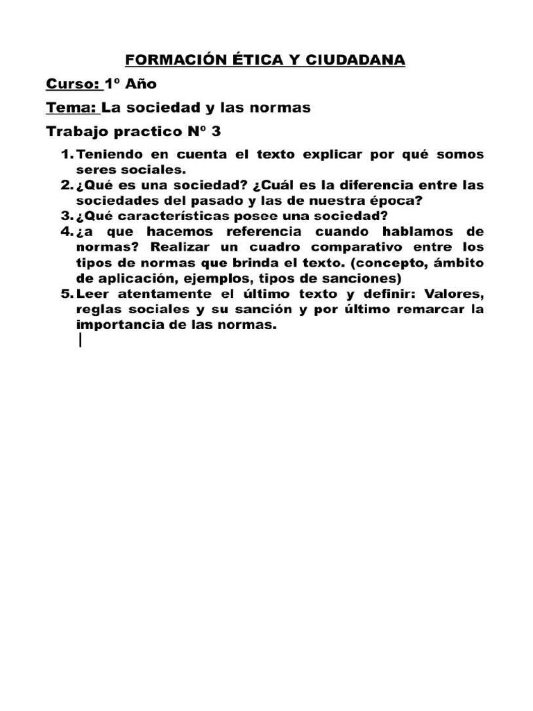 La Sociedad y Las Normas. TP 3 Etica Primero | PDF