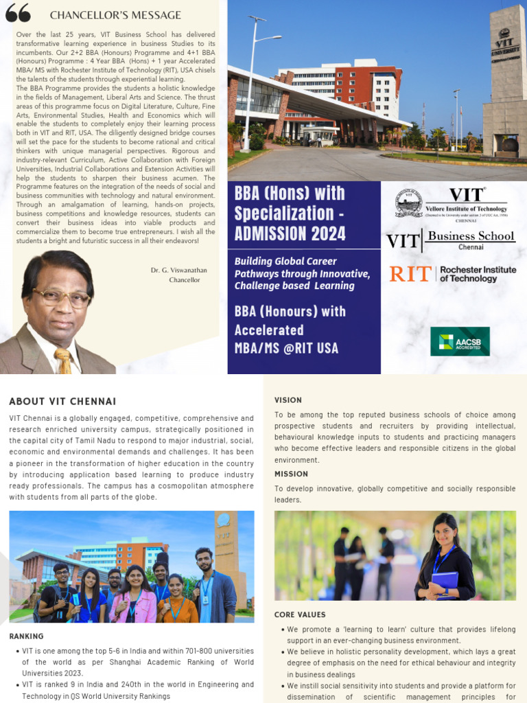 VIT BBA Hons: Global Career Pathways | PDF | Master Of Business ...