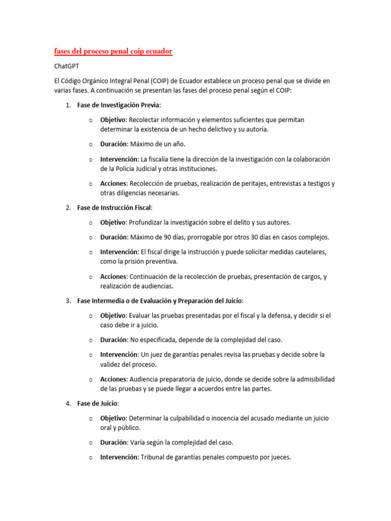 Fases Del Proceso Penal Coip Ecuador | PDF | Fiscal | Sentencia (ley)