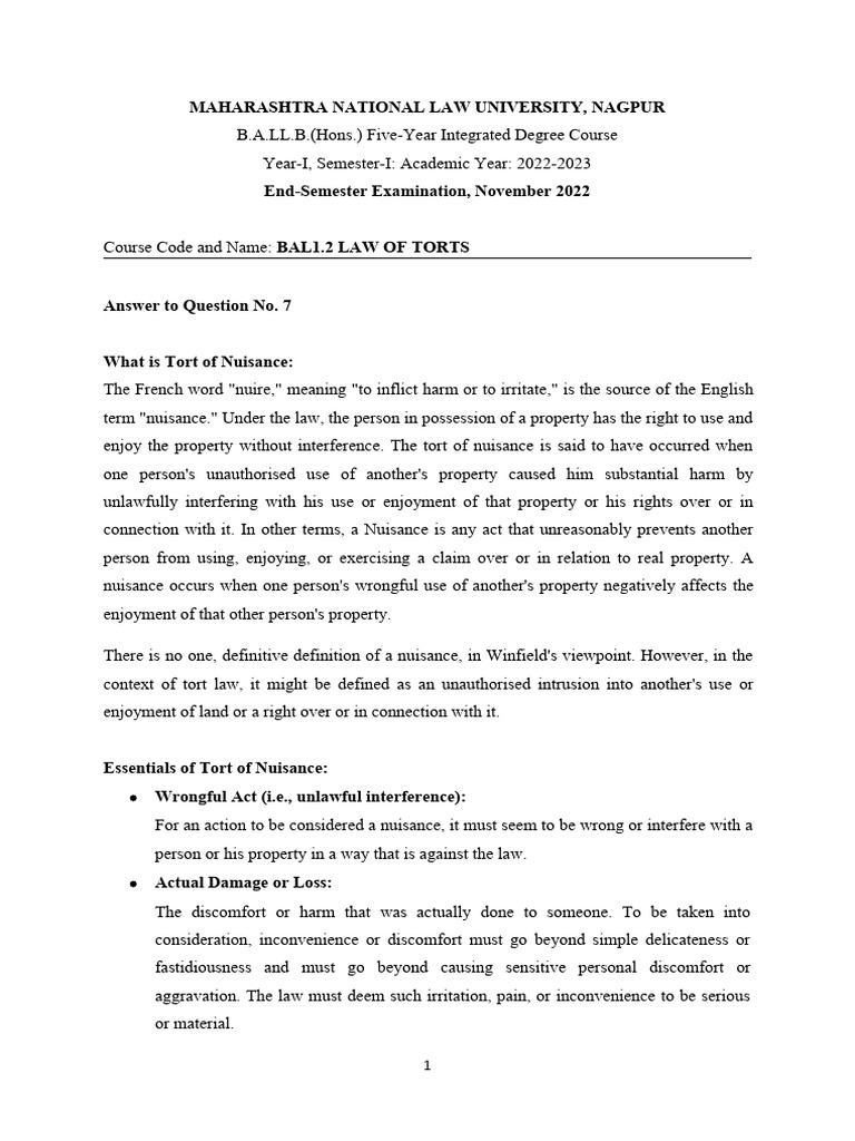 1 2 Law Of Tort End Semester Examination Answer File PDF Habeas