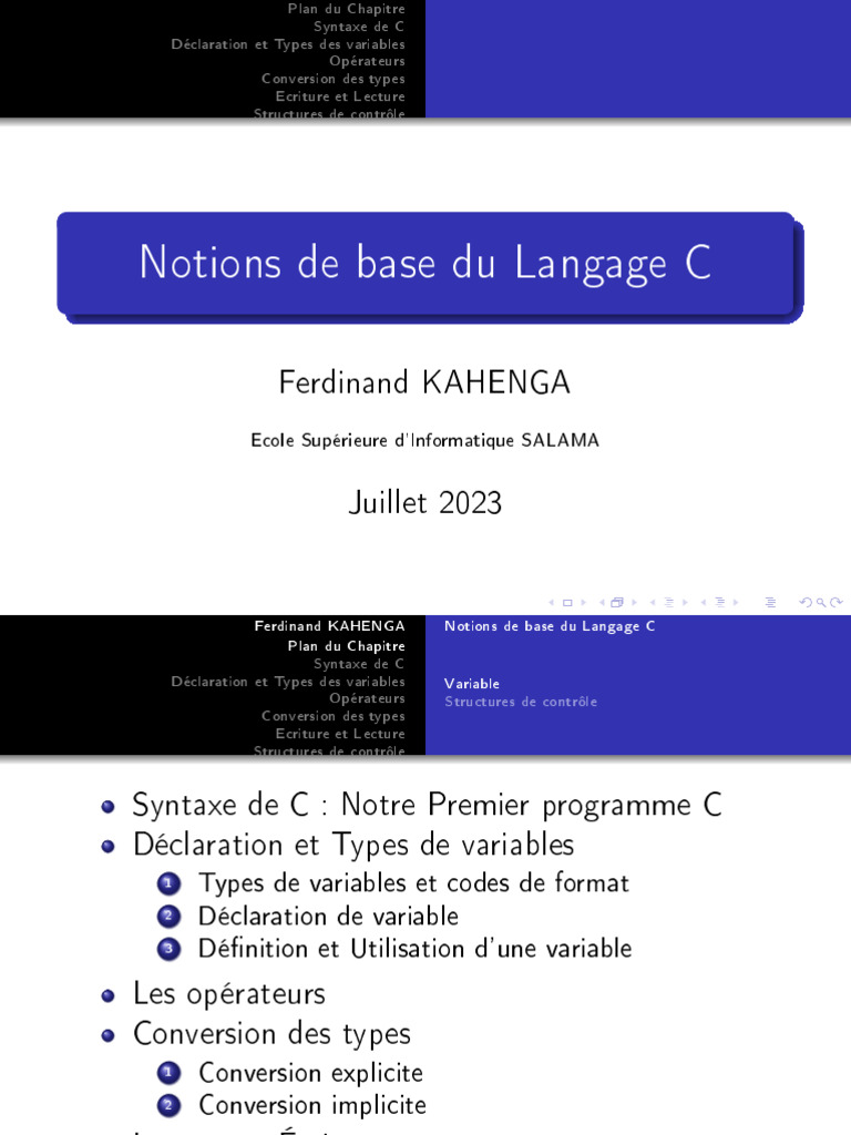 Notions de base du langage C | PDF | Variable (informatique) | C ...
