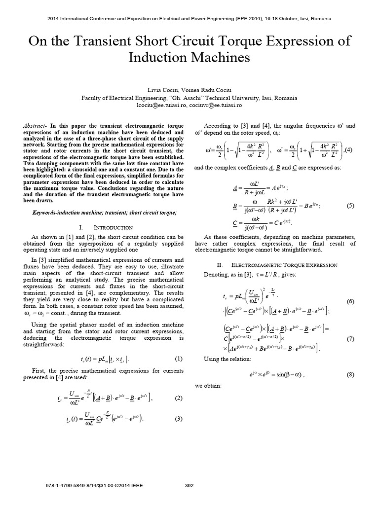 On The Transient Short Circuit Torque Expression of | PDF | Damping ...