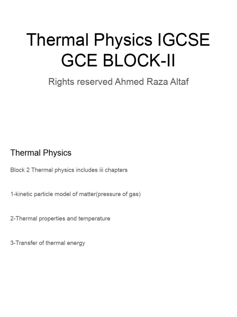 IGCSE Thermal Physics Overview | PDF | Gases | Temperature