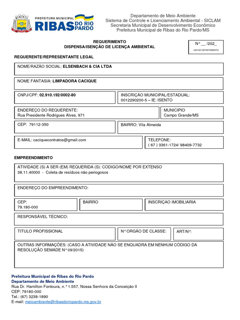 Requerimento - Dispensa-Isenção Elsenbach | PDF