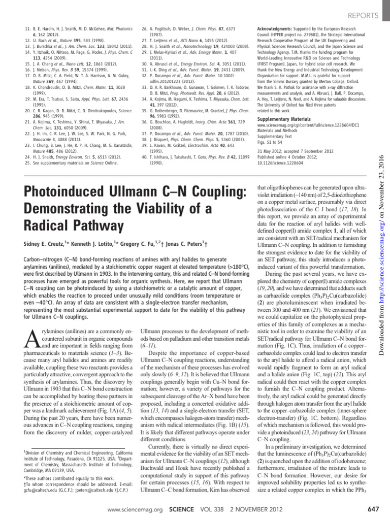 2012 - Cu - Photoinduced Ullmann C-N Coupling | PDF | Physical Sciences ...