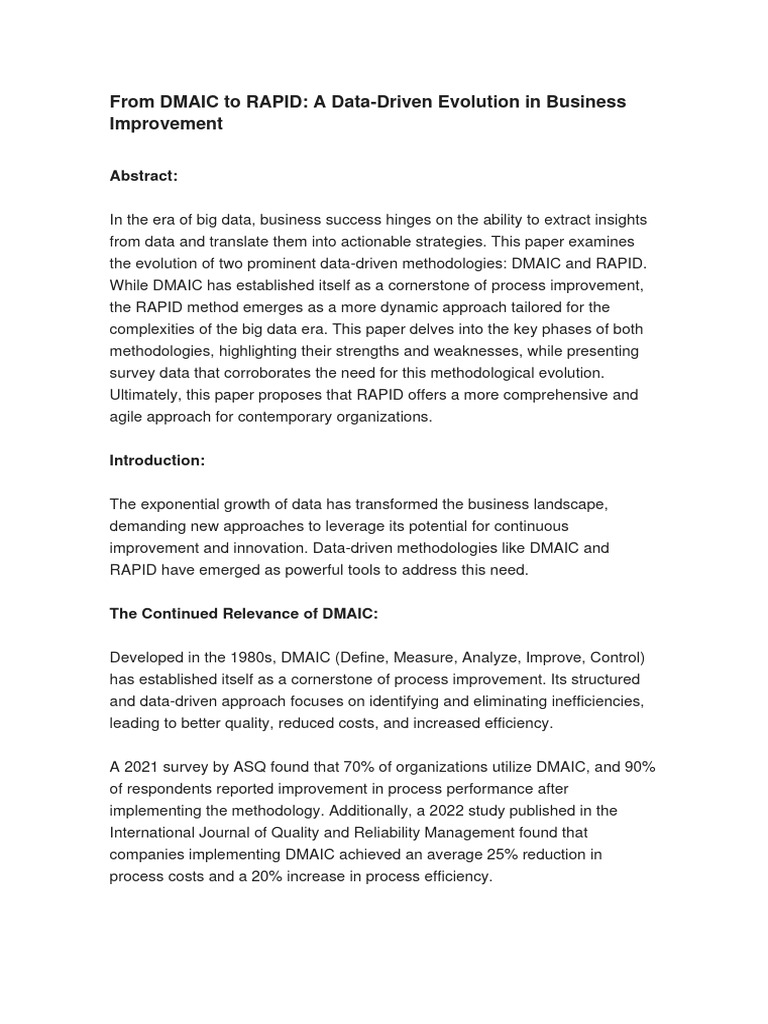From DMAIC To RAPID - A Data-Driven Evolution in Business | PDF | Data Analysis | Data Science