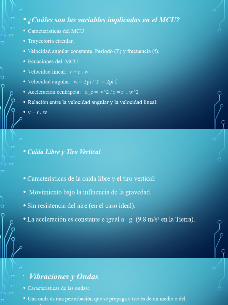 MCU, Caída Libre y Ondas: Fórmulas y Ejemplos | PDF