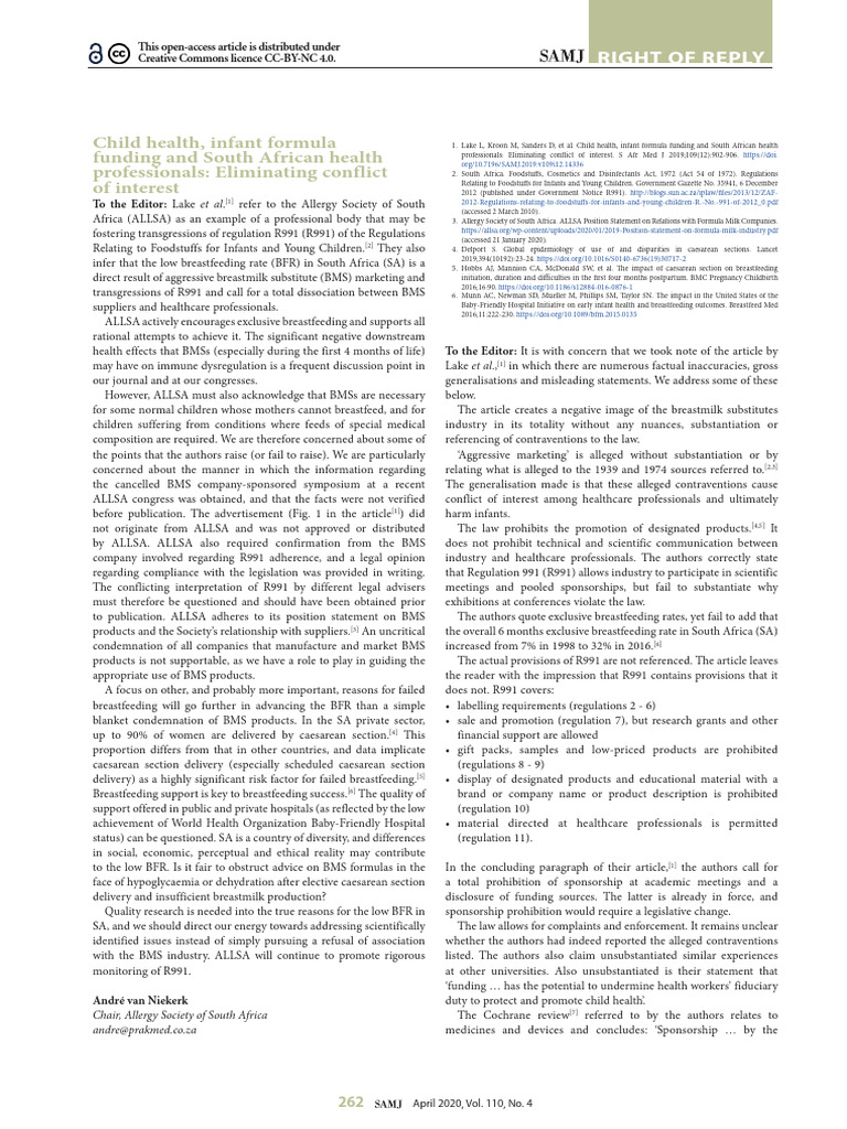 2020 Child Health Infant Formula Funding and South Afri | PDF | Breastfeeding | Breast Milk