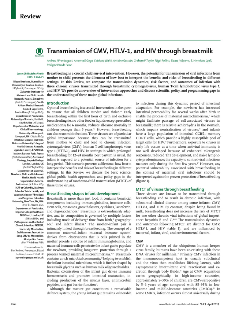 2019 Transmission of CMV, HTLV-1, and HIV Through Breastmilk | PDF ...