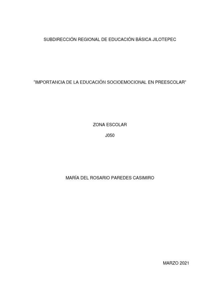 Importancia De La Educación Socioemocional En Preescolar Pdf Las