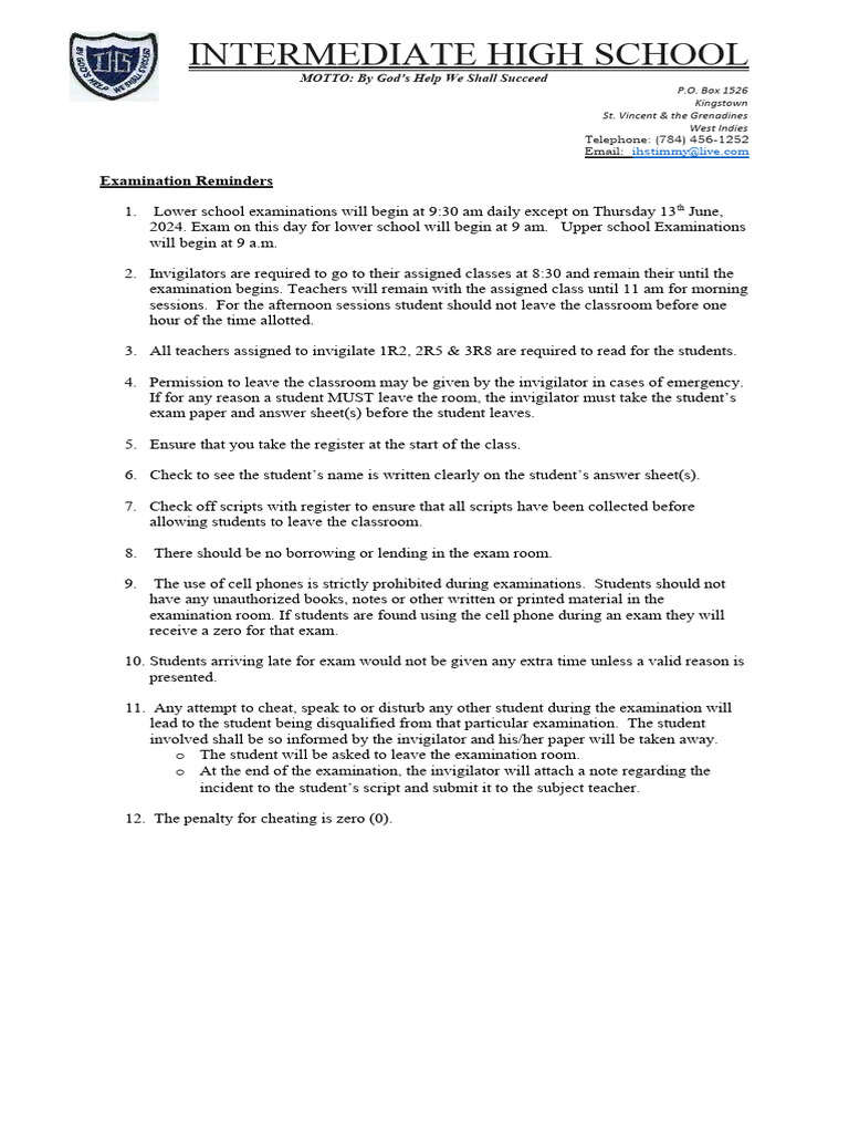 Exam Reminders1 | PDF