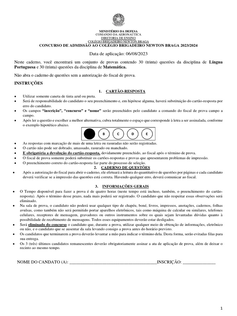 Modelo de Prova 1 Ano em CBNB 2023 2024final | PDF | Círculo | Triângulo