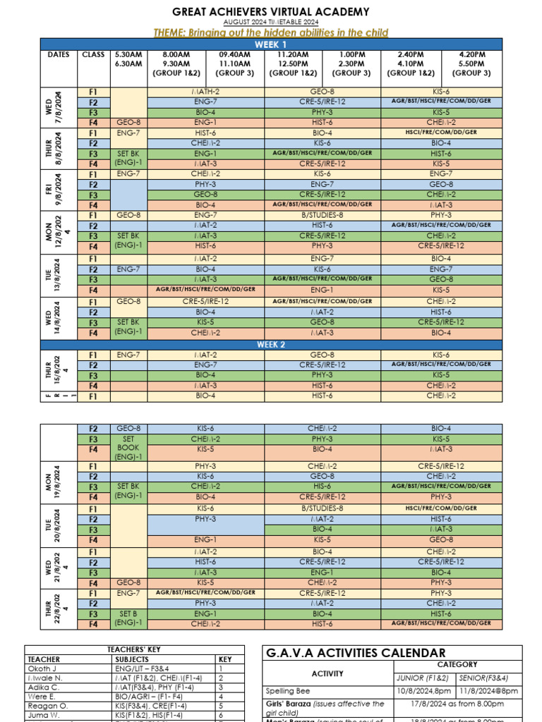 August 2024 Timetable (Final) - 1 | PDF