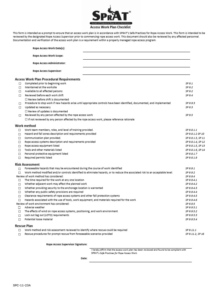 Access Work Plan Checklist-SPC-11-23A | PDF | Workplace | Working ...