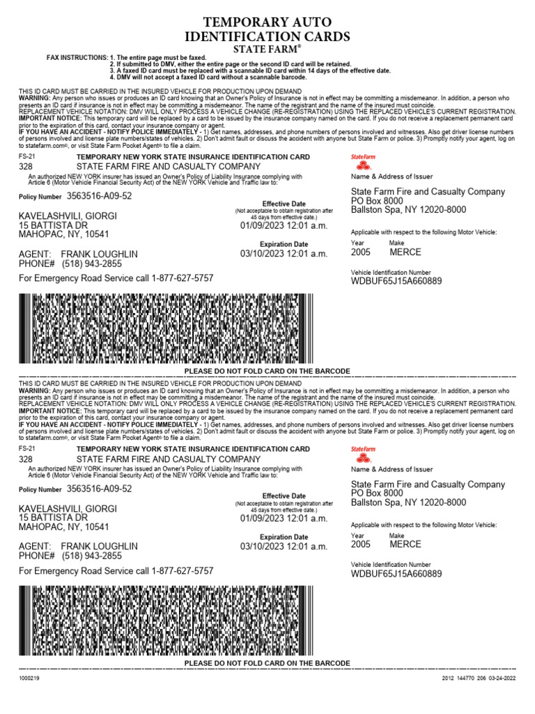 Seguro Ny Temporary Ny Insurance Card | PDF | Department Of Motor ...