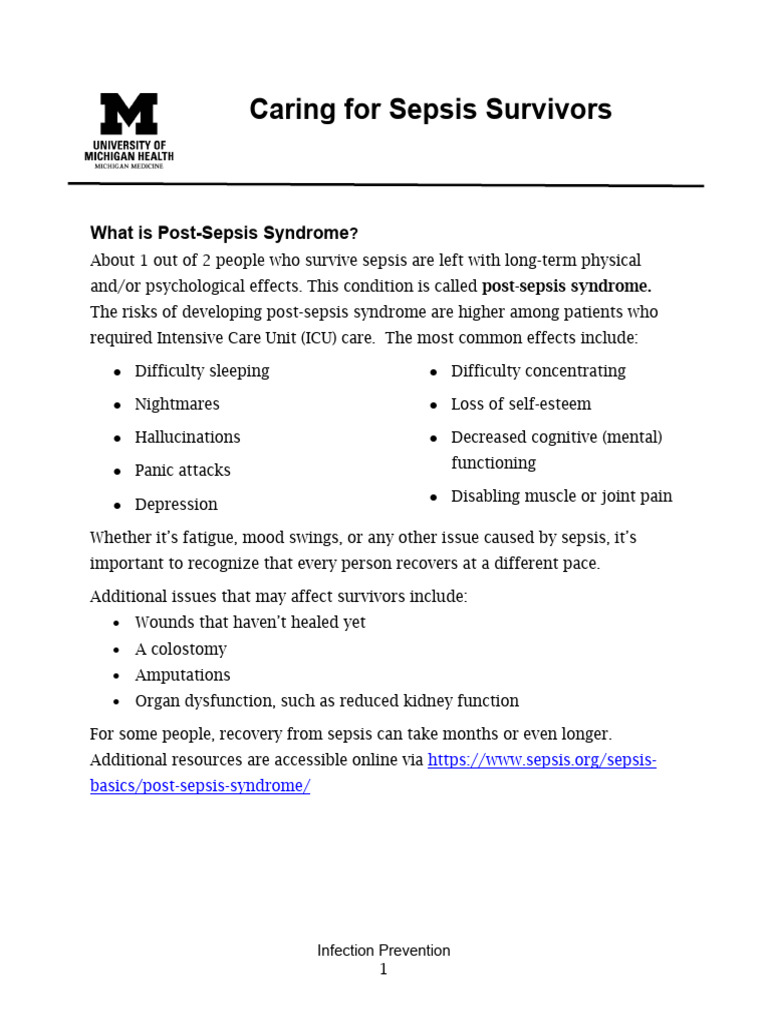 Sepsis Survivors Care Giver Guide | PDF | Intensive Care Unit | Caregiver
