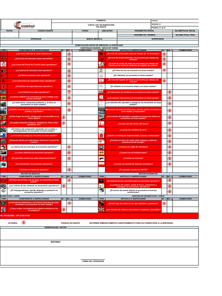 Check List de Seguridad Volquetes - V402 | PDF | Tecnologías ...