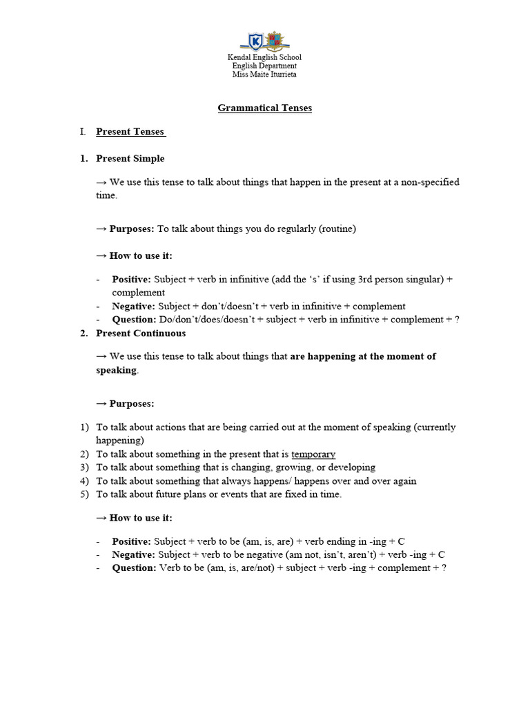 Grammatical Tenses | PDF | Verb | Grammatical Tense