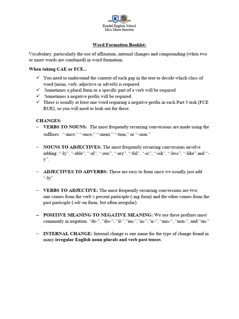 Word Formation Guide for English Learners | PDF | Verb | Noun