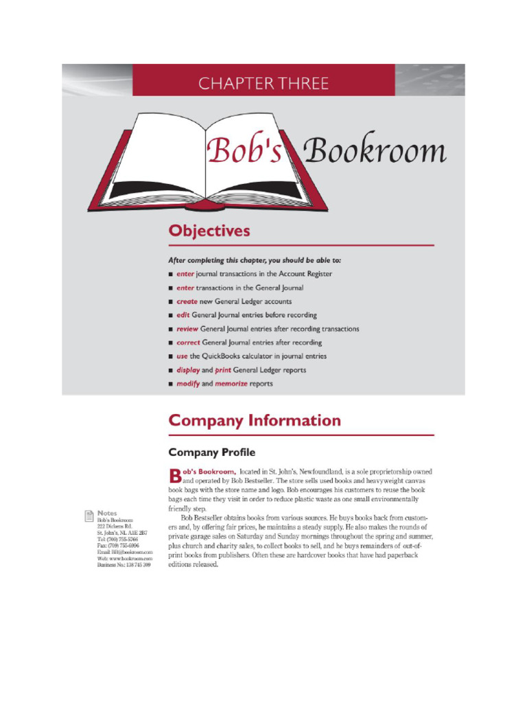 Chapter 3 - Bob's Bookroom - INTUIT QUICKBOOK 2021 - TEXT BOOK | PDF