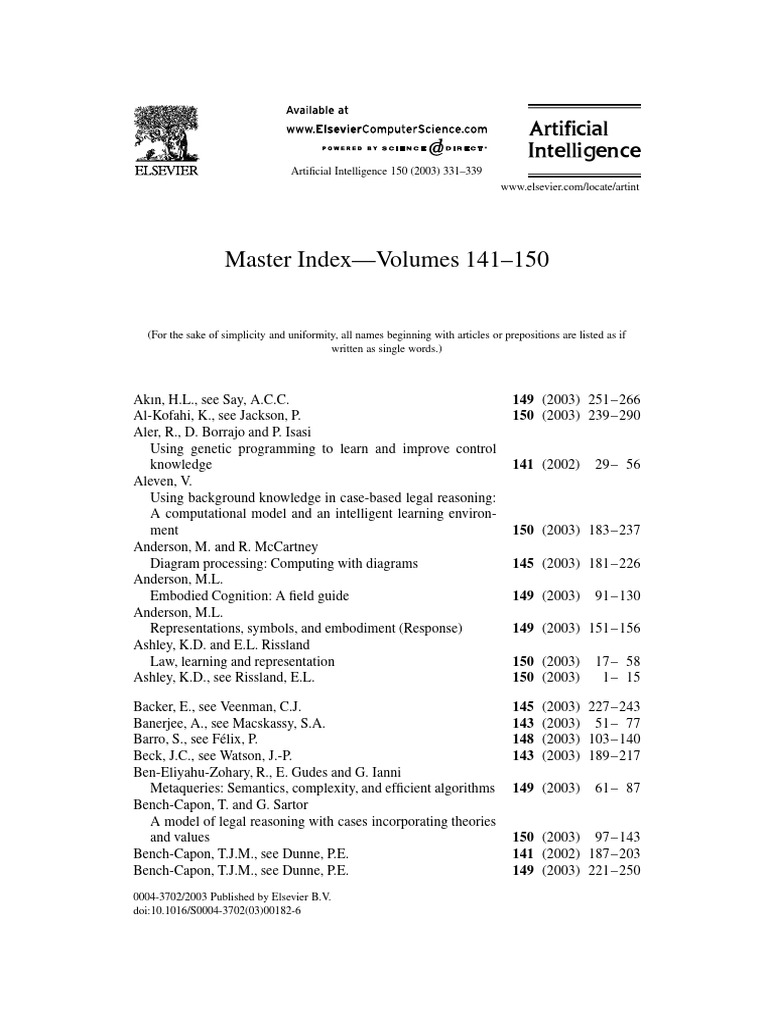 Master Index Volumes 141 150 - 2003 - Artificial Intelligence | PDF ...