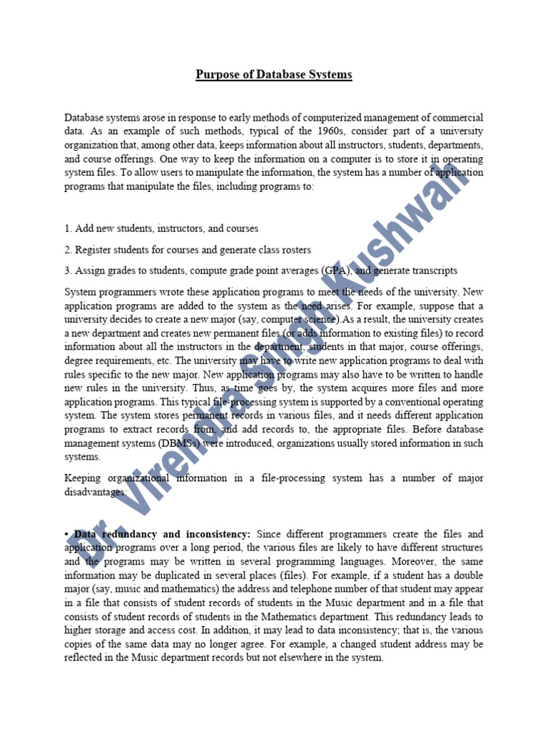 Purpose of Database Systems | PDF | Databases | Computer File Purpose of Database Systems | PDF | Databases | Computer File