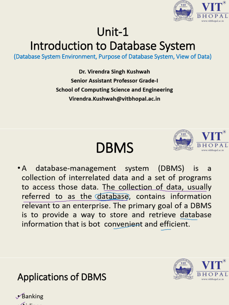 Database System Environment Purpose Of Database System View Of Data 1 Pdf Databases System