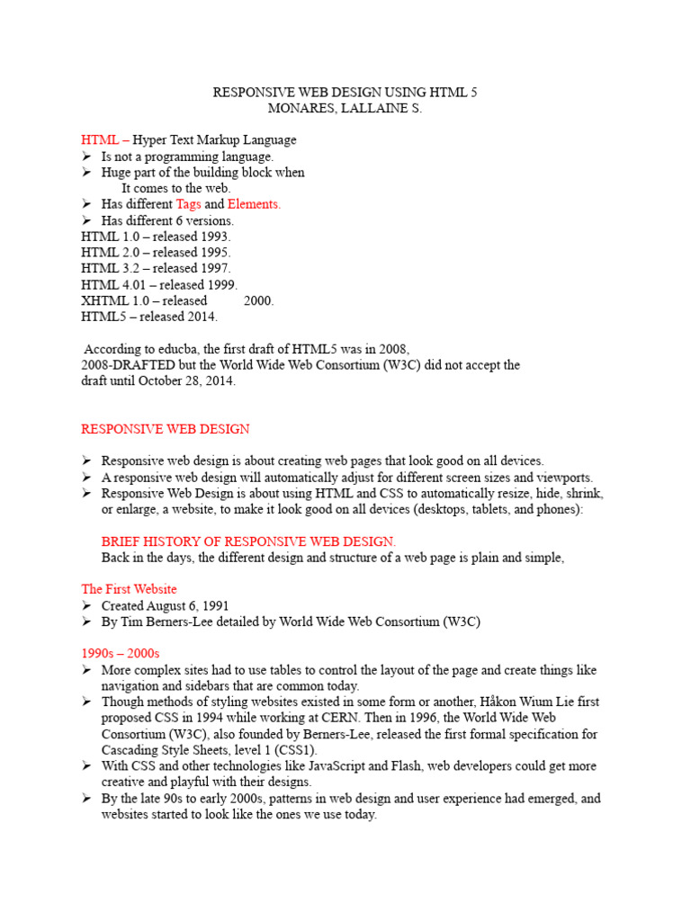 Responsive Web Design Using HTML 5 | PDF | Html | World Wide Web
