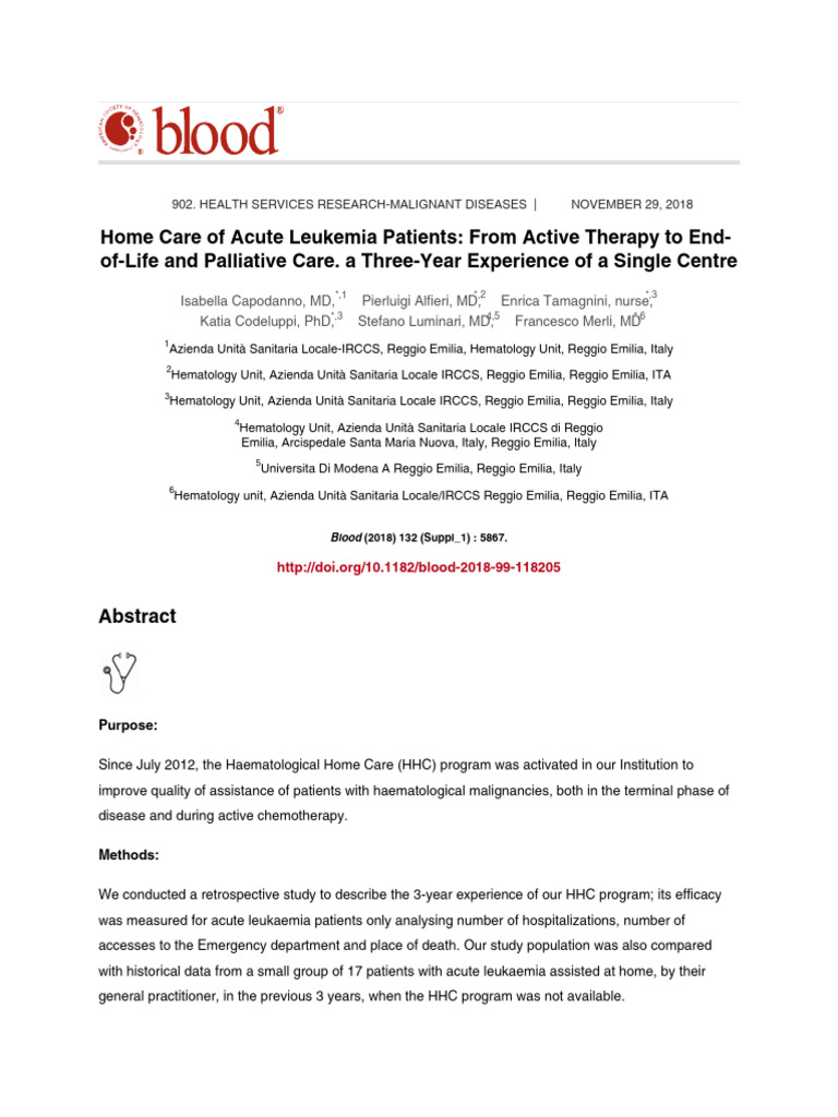 Blood. Poster. Home Care of AL Ptes, From Active Therapy To EOL and ...