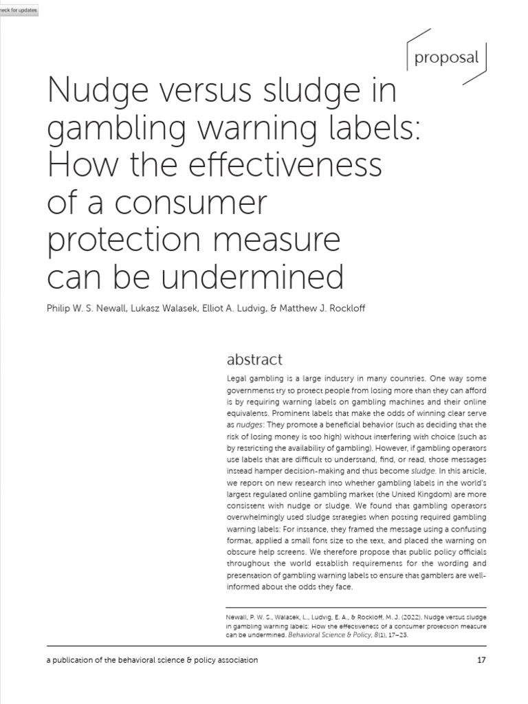 Newall Et Al 2022 Nudge Versus Sludge in Gambling Warning Labels How ...