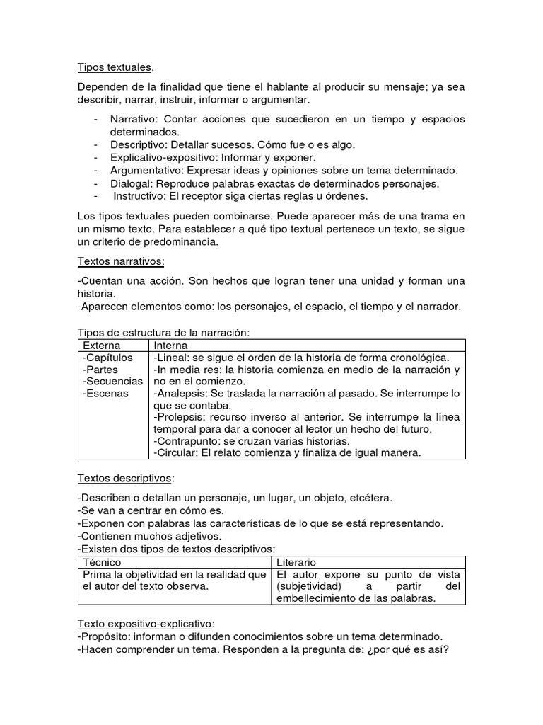 Tipos Textuales Teoría | PDF | Narración