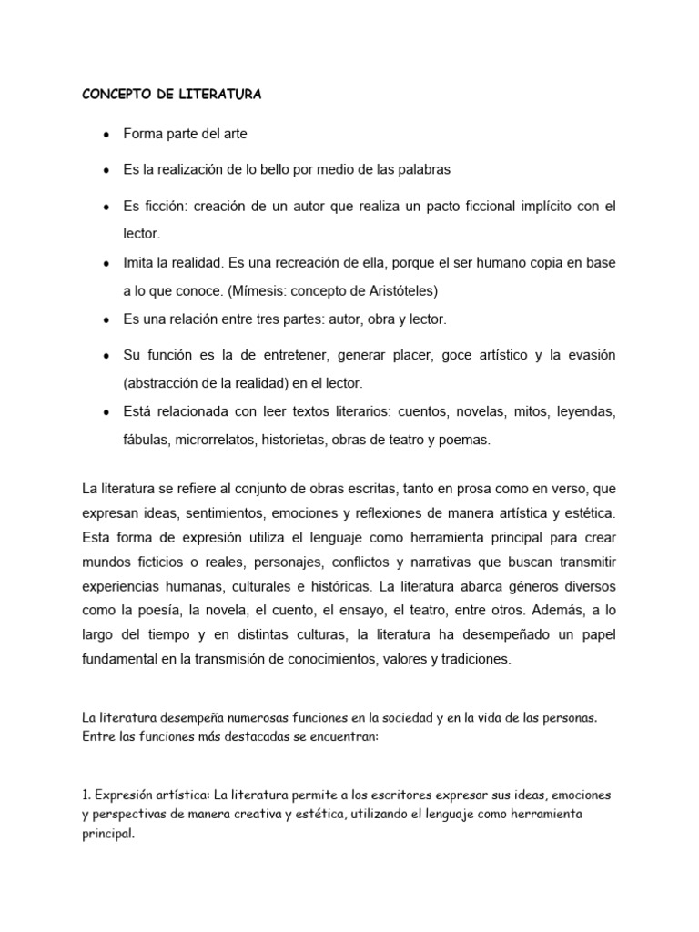 Concepto y Funciones de la Literatura | PDF | Autor | Narración