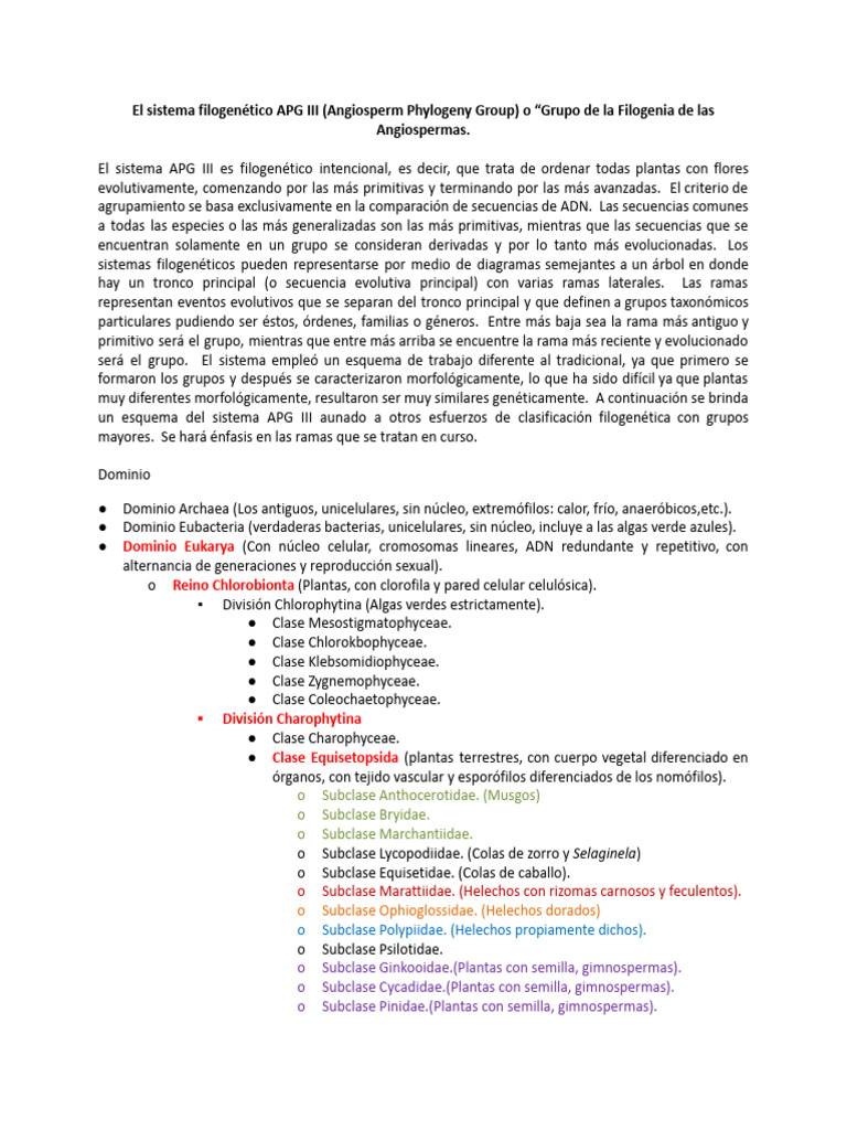 El sistema filogenético APG IV | PDF | Plantas | Botánica