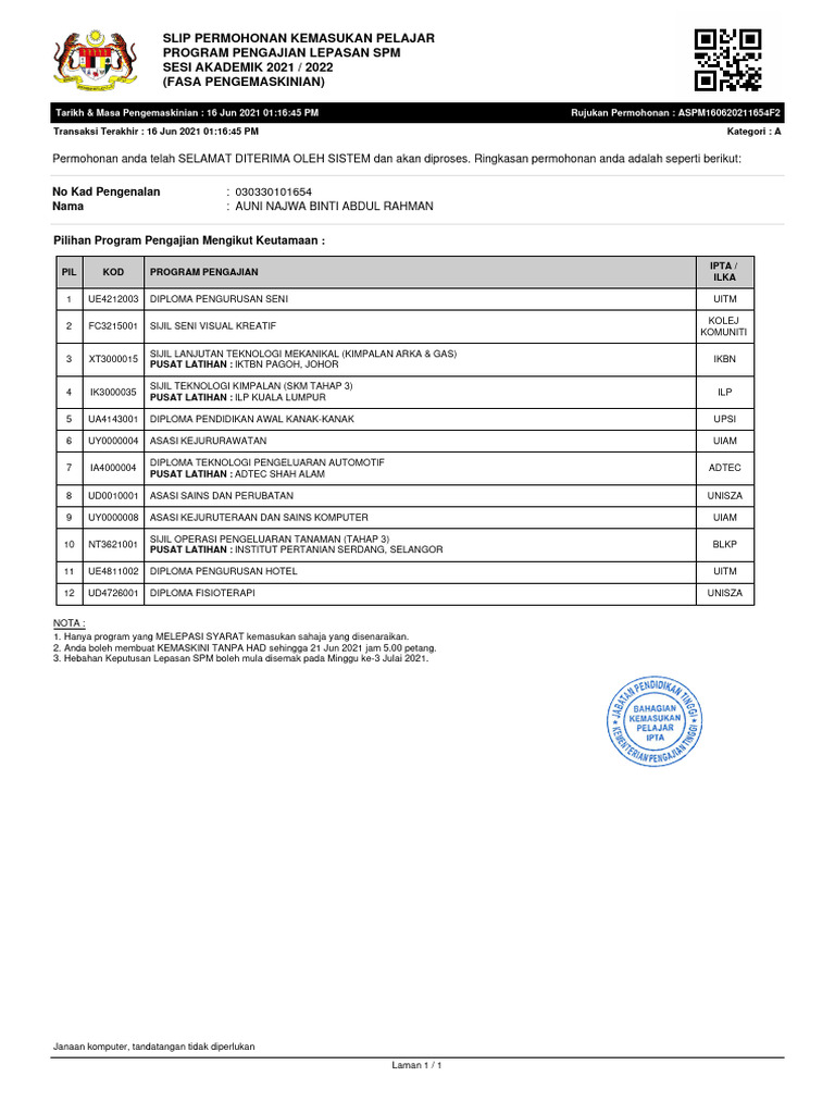 Auni Najwa Binti Abdul Rahman | PDF