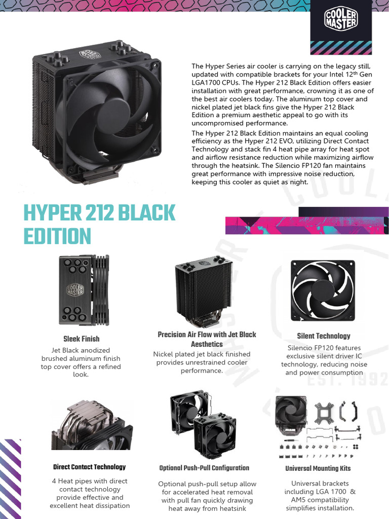 Product Sheet - Hyper 212 Black Edition With LGA1700 (2022 Updated) | PDF
