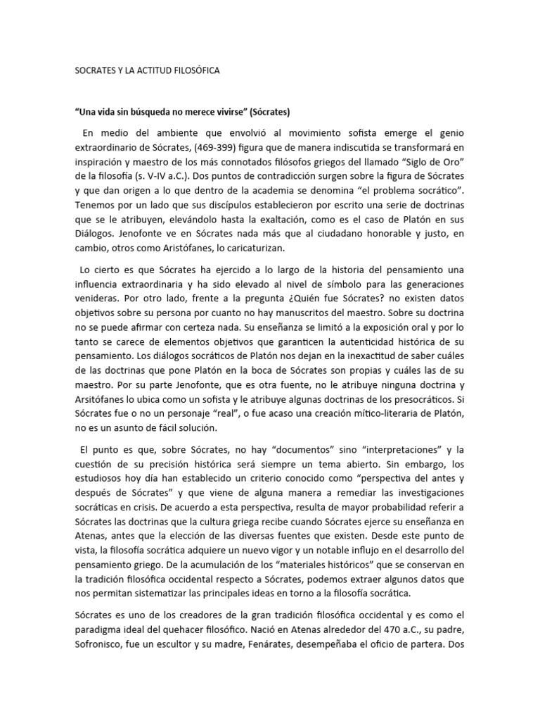 SOCRATES Y LA ACTITUD FILOSÓFICA Grado 10 | PDF | Sócrates | Virtud